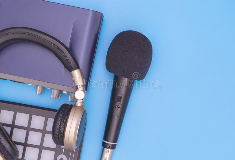 Computer Music Recording Equipment on Blue Stock Photo - Image of ...