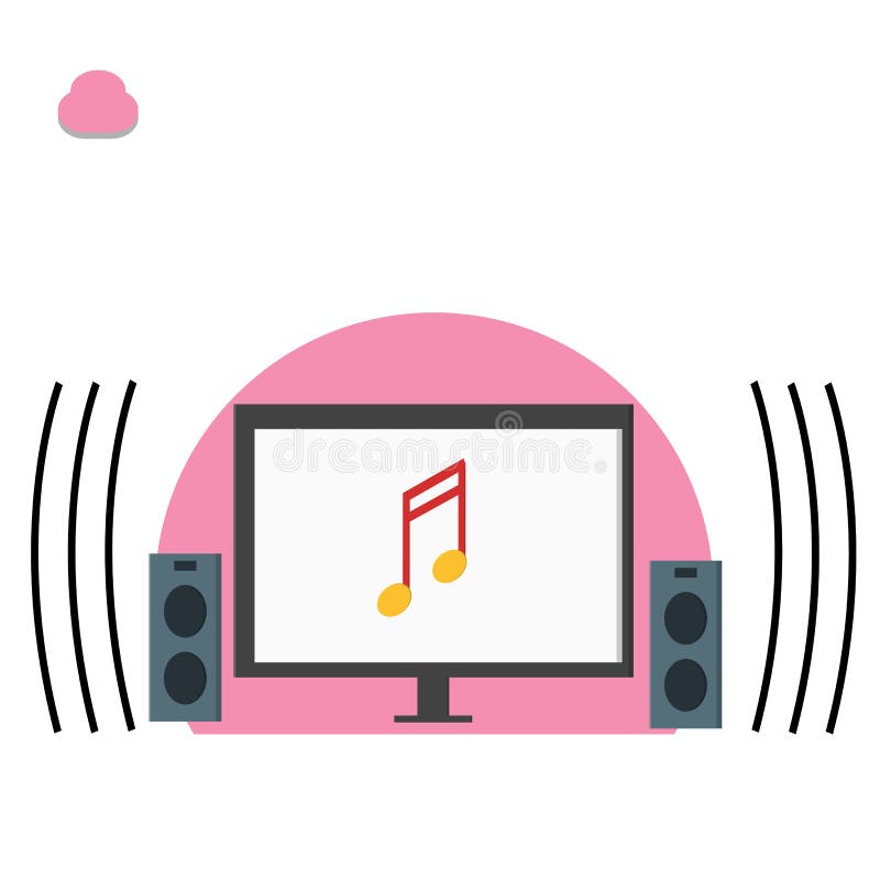 Computer and Music Note, Playing Music Illustration - Vector Stock ...
