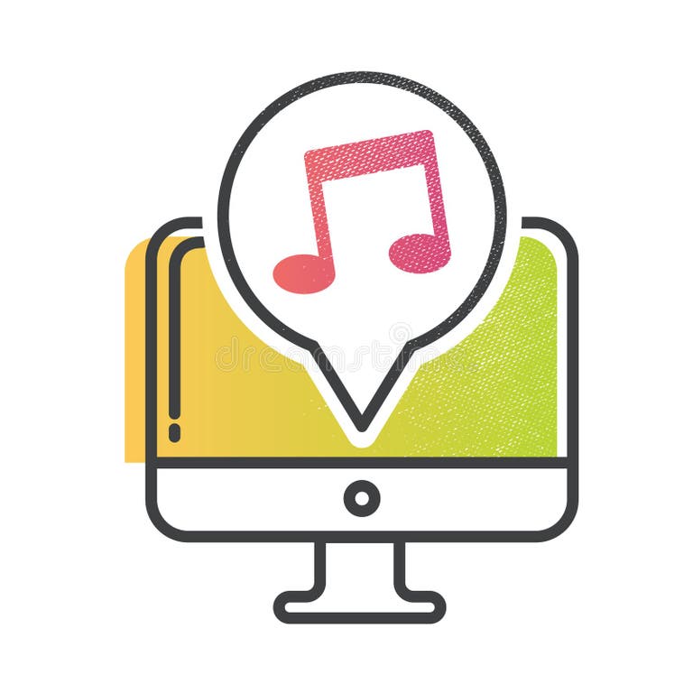 Computer with Music Note. Vector Illustration Decorative Design Stock ...