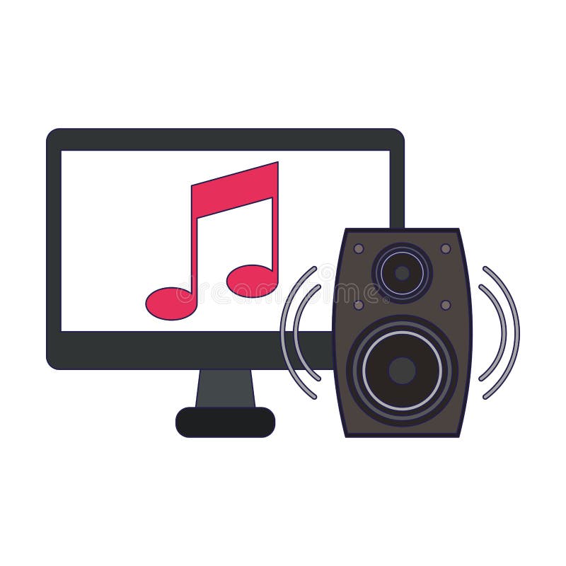 Computer with Music and Speaker Stock Vector - Illustration of ...