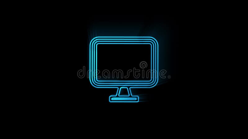 Computer on Neon Sign. Night Bright Advertisement. Motion Graphics ...
