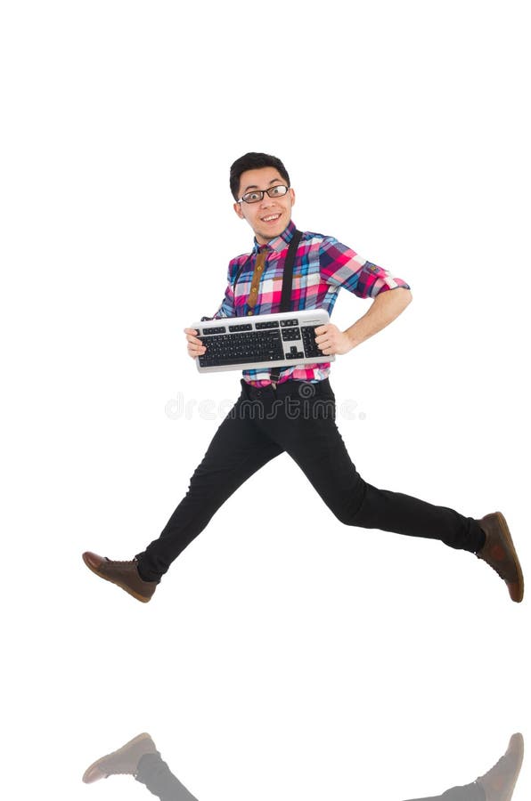 Computer Nerd with Keyboard Isolated Stock Photo - Image of keyboard ...