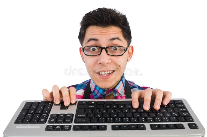 Computer Nerd with Keyboard Isolated Stock Photo - Image of keyboard ...