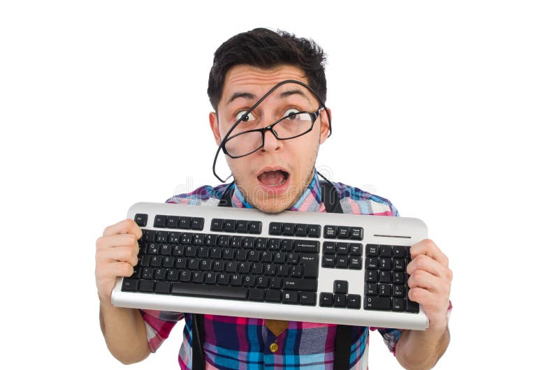 Computer Nerd With Keyboard Isolated Stock Image Image Of Computer