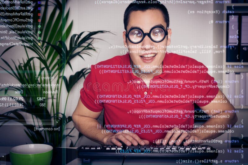 Computer Nerd with Screen stock image. Image of horizontal - 109655149