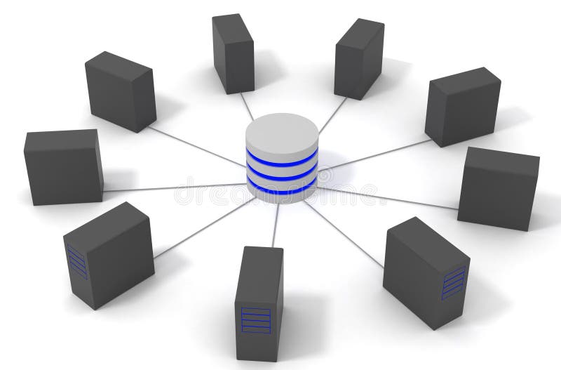 Human with Laptop with Big Server NetWork Firewall. 3D Image Stock ...