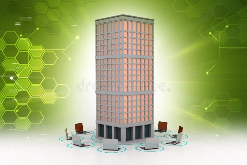 Computer Network Around the Building Stock Illustration - Illustration ...
