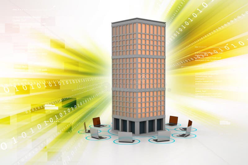 Computer Network Around the Building Stock Illustration - Illustration ...