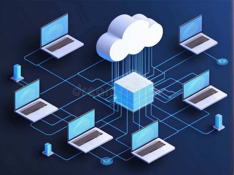 Computer Network with Cloud Computing Concept. 3d Rendering Stock Illustration - Illustration of ...