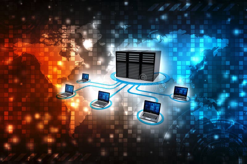 Computer Network, Computer Connected To Server. 3d Render Stock ...