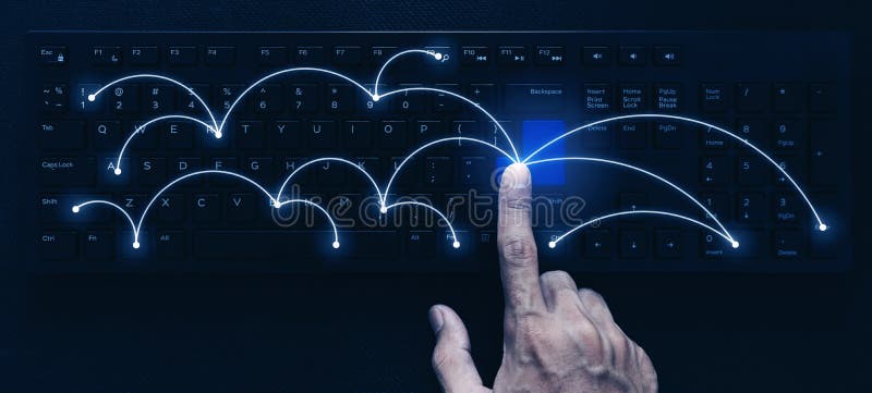 Computer Network and Connection, Hand Pressing on Computer Keyboard and ...