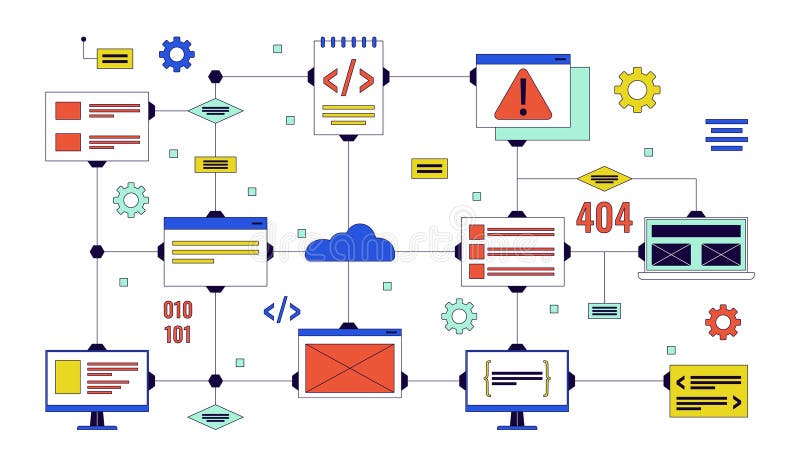 Computer Network 2D Linear Illustration Concept Stock Illustration ...