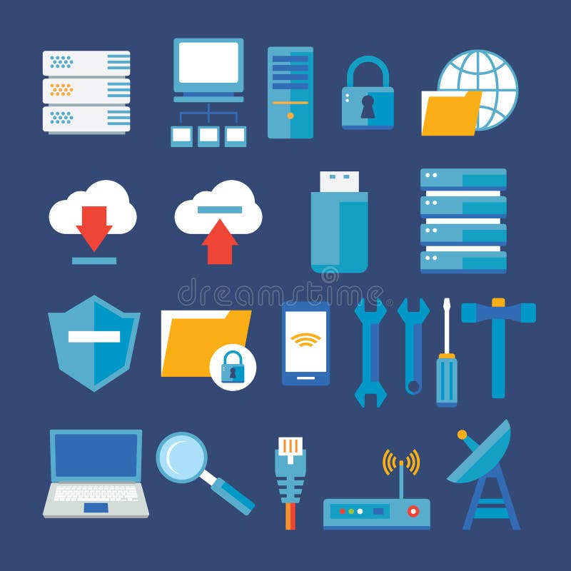 Global Data Technology Pictogram Icons Set Stock Vector - Illustration ...