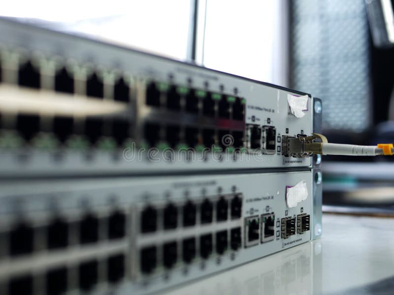 Computer Network Ethernet Switch Ports with Cables Stock Image - Image ...