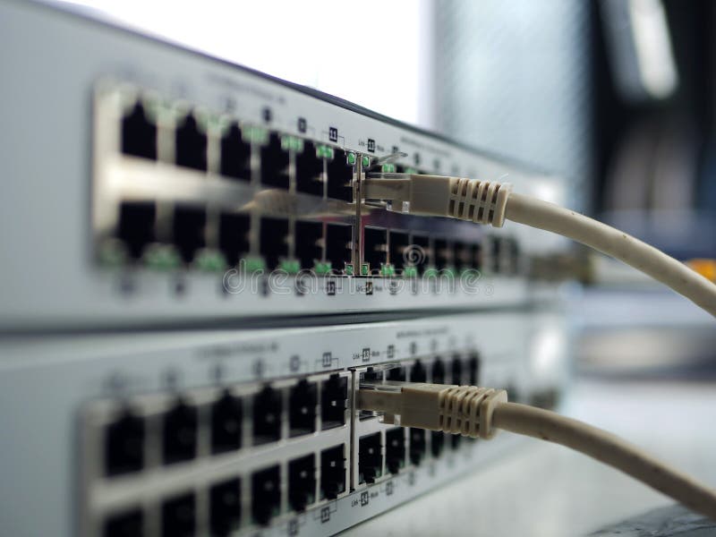 Computer Network Ethernet Switch Ports with Cables Stock Image - Image ...