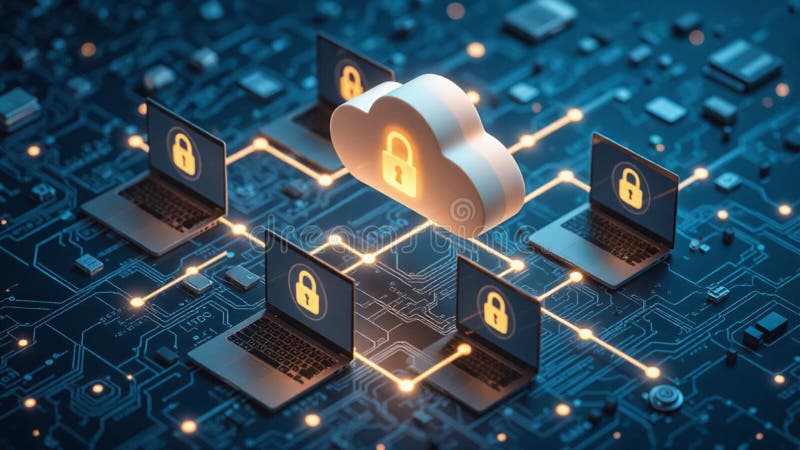 A Computer Network with Five Laptops Connected To a Cloud Stock Photo ...