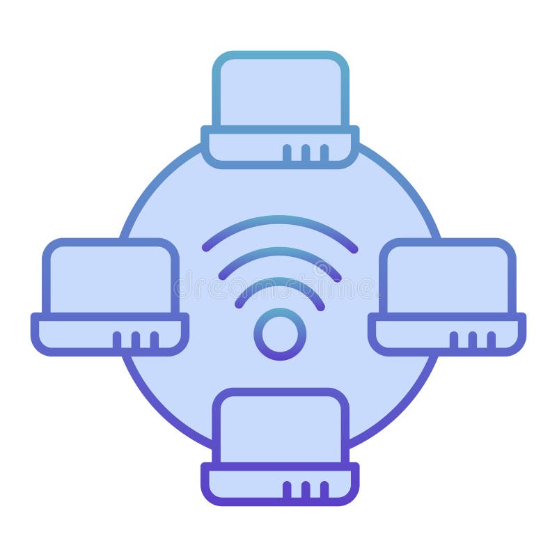 Computer Network Flat Icon. Laptop Networking Blue Icons in Trendy Flat ...