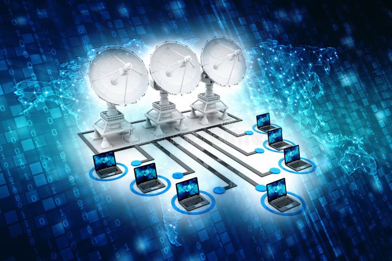 Global Communication with Satellite and Computer. 3d Render Stock ...