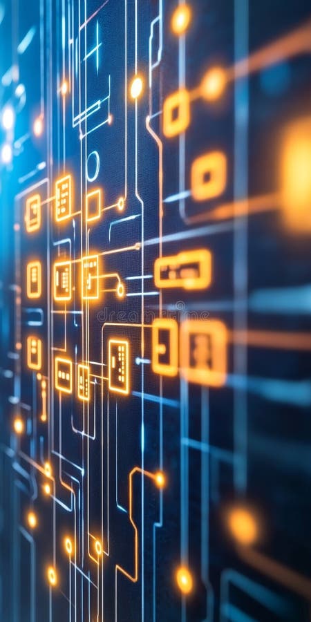 Computer Network Glowing Circuitry and Digital Signals Representing ...