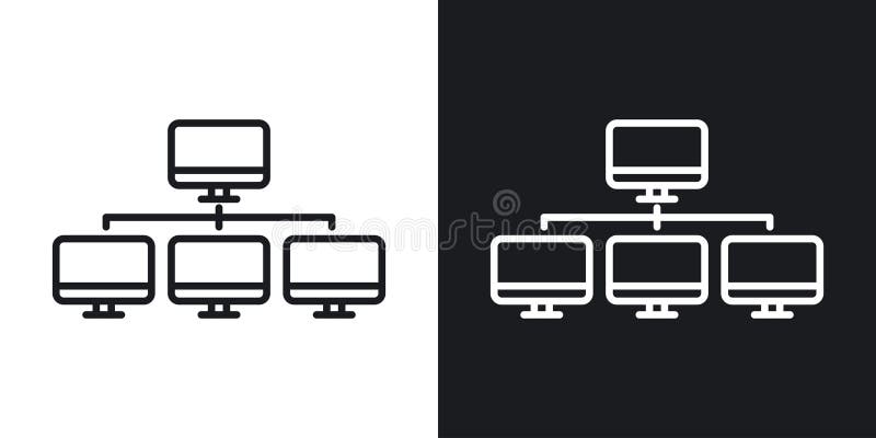 Computer Network Icon Set. Laptop LAN Sharing Vector Symbol in a Black ...