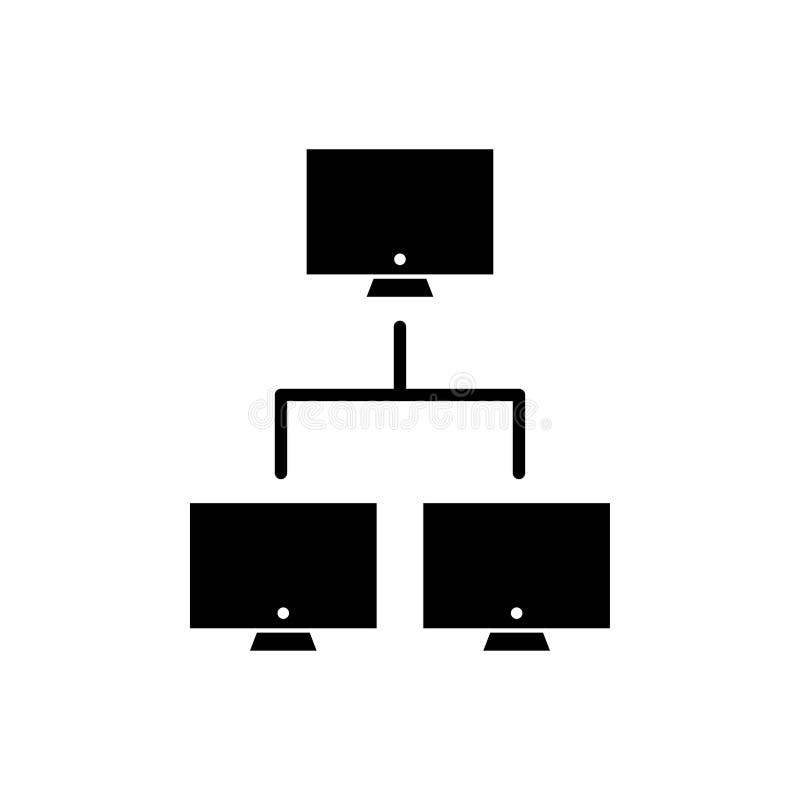 Computer Network Icon Set. Laptop LAN Sharing Vector Symbol in a Black ...
