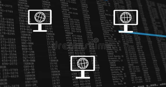 Computer Network Icons Image Over Data Processing Screen with Code ...