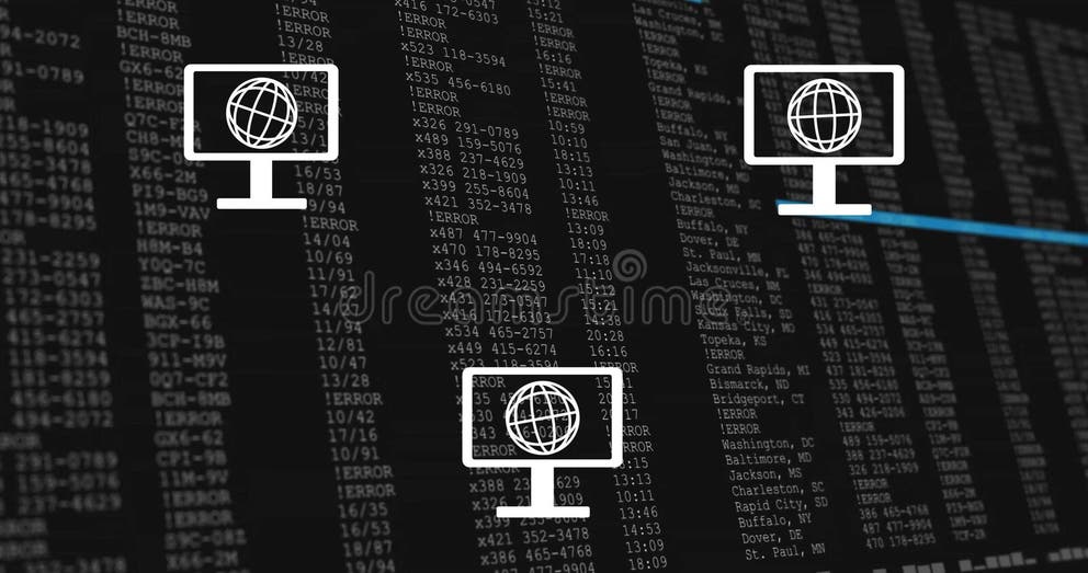 Computer Network Icons Image Over Data Processing Screen with Code ...