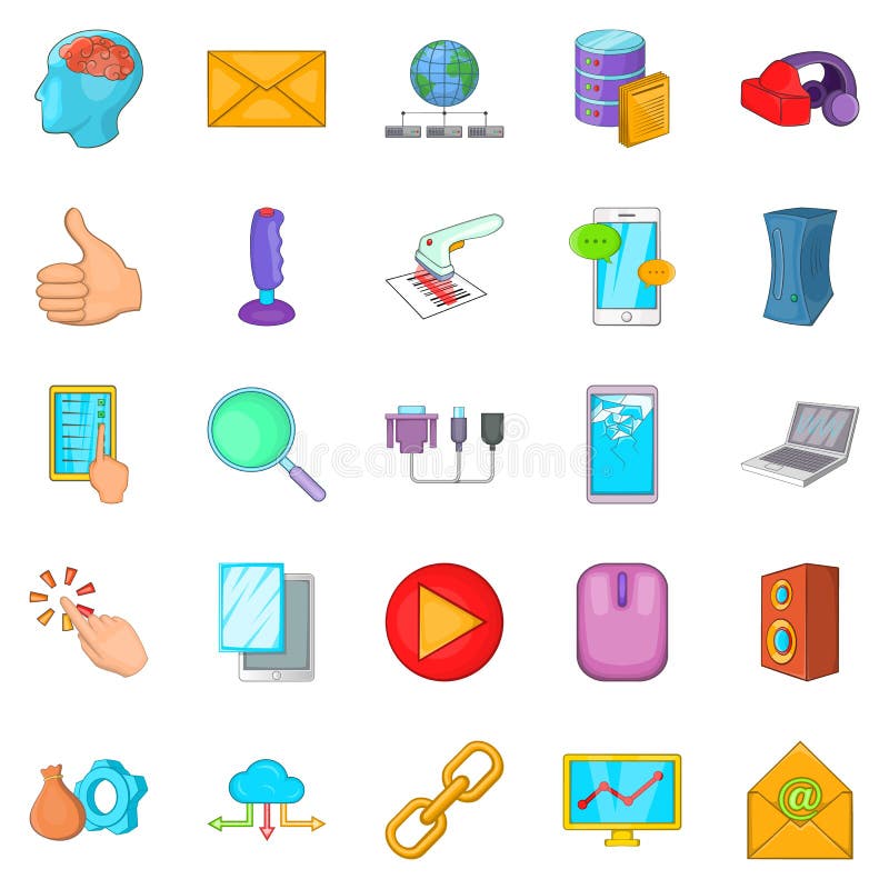 Computer Network Icons Set, Cartoon Style Stock Vector - Illustration ...