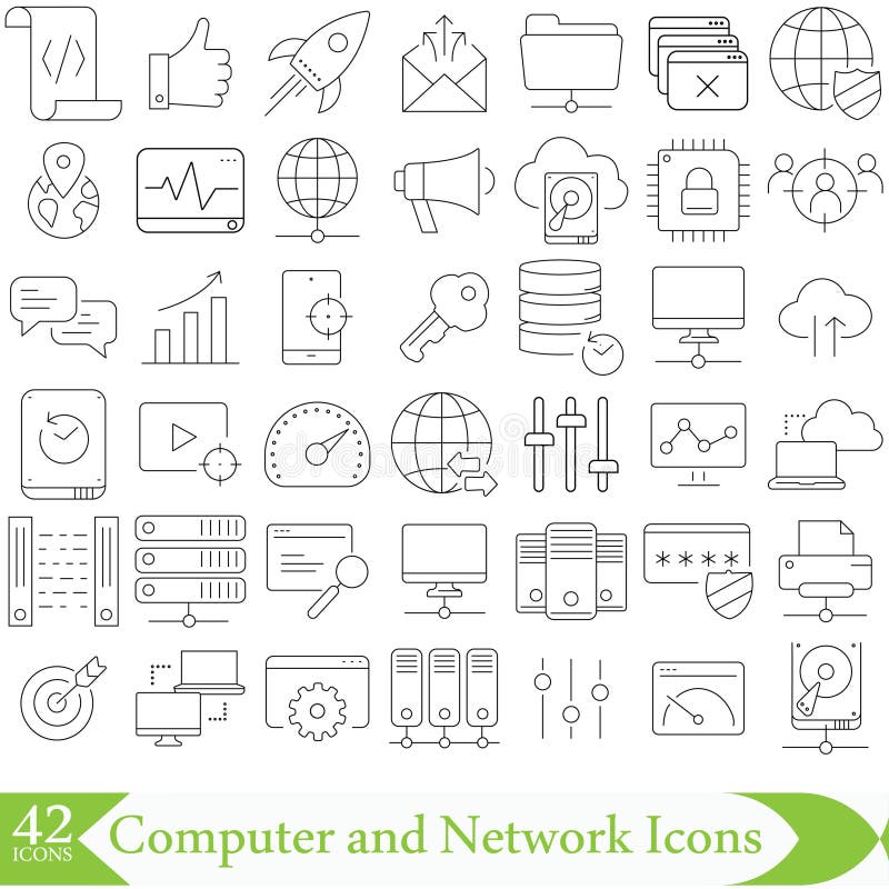 Computer and Network Icons Set 02 Lines [Converted Stock Vector ...