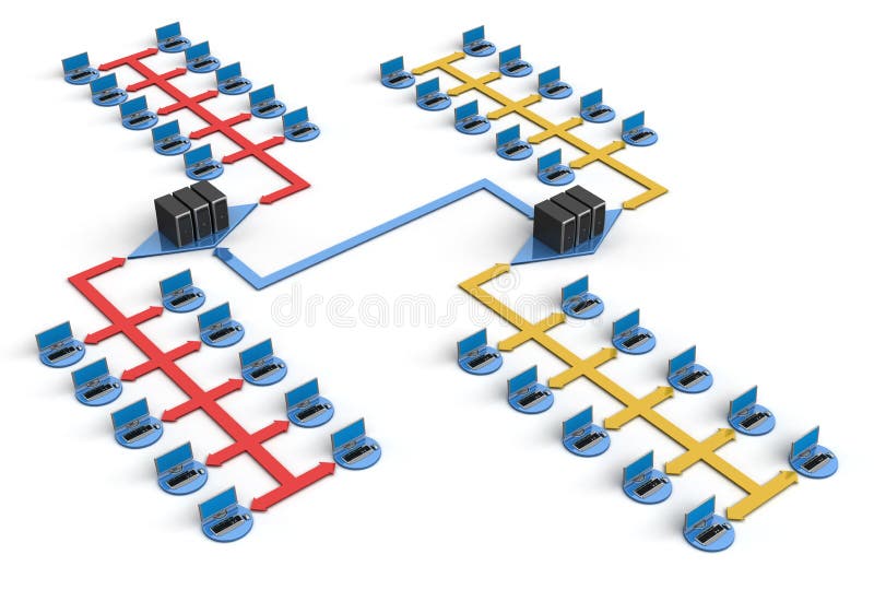 Office Network Diagram with Devices, Buildings on White Background ...