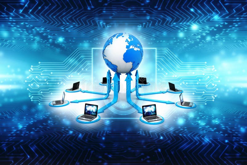 Computer Network, Internet Communication in Technology Background. 3d ...
