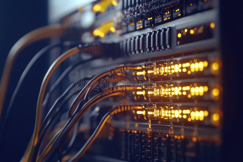 Computer Network with Many Cables and Lights Stock Image - Image of ...