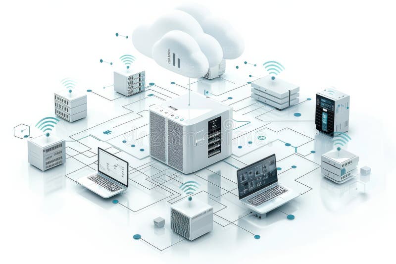 A Computer Network with Many Devices Including Laptops, Servers, and a ...