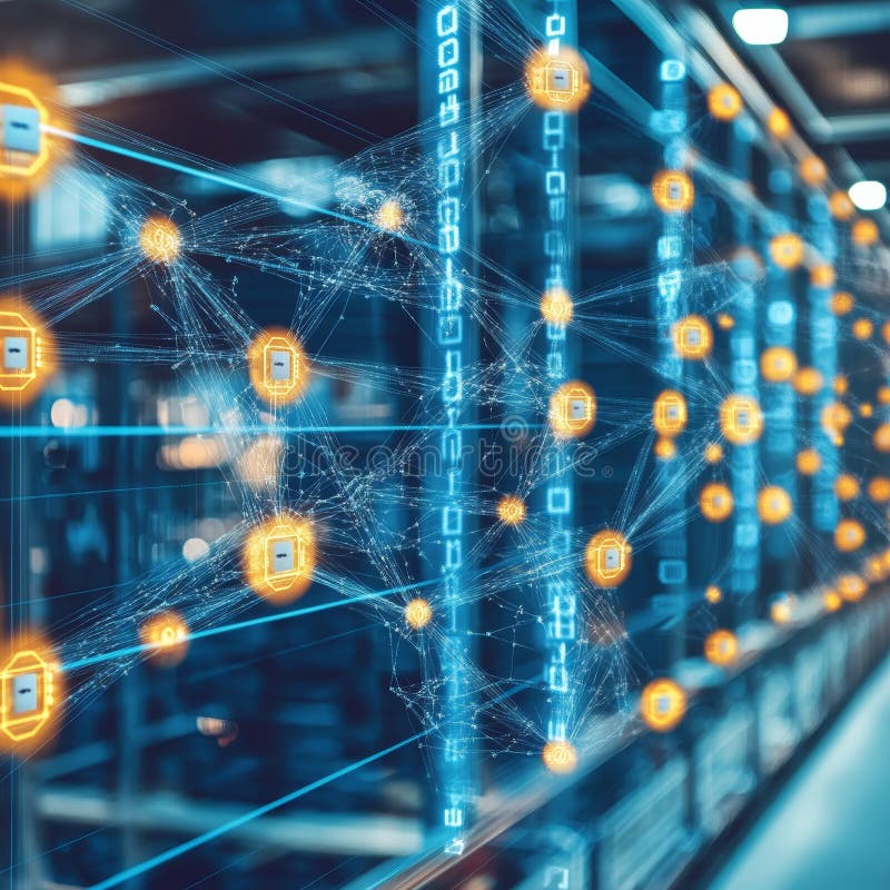 A Computer Network with Many Different Colored Icons and Numbers Stock ...