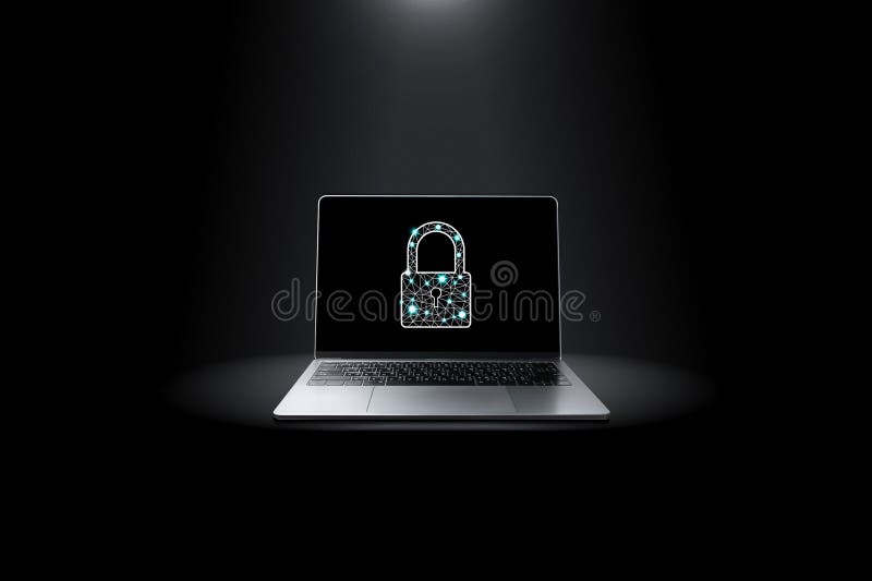 Grey Laptop with Important Security Key Icons on the Screen in a ...