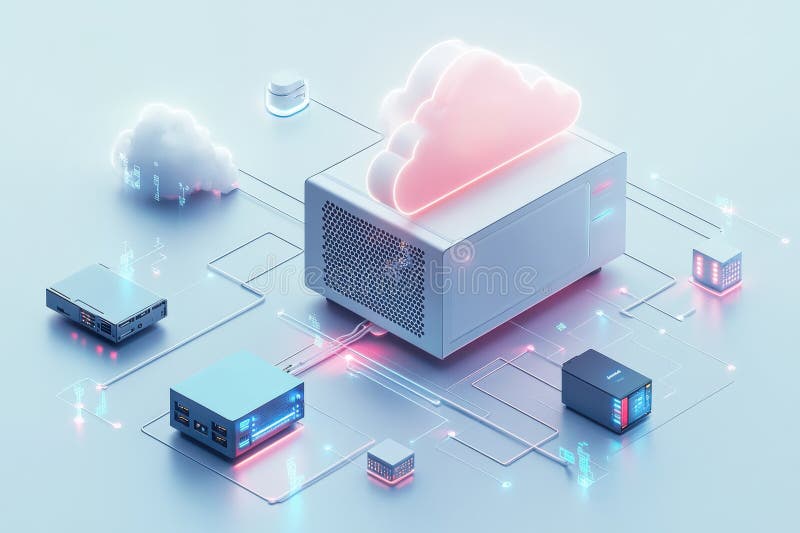 A Computer Network is Shown with a Cloud in the Middle Stock ...