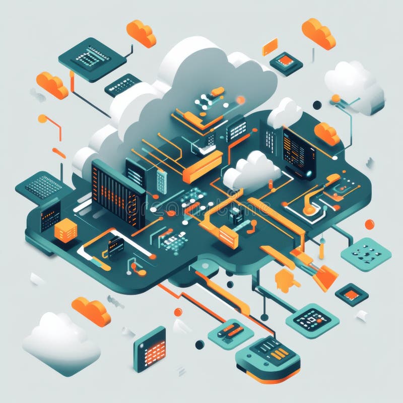 A Computer Network is Shown in a 3D Image with Many Different ...