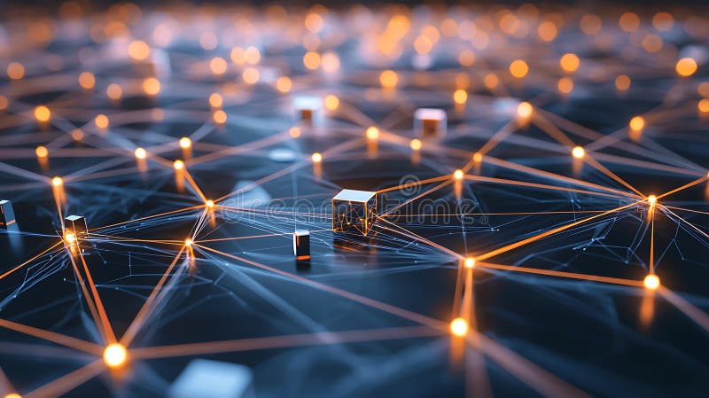 A Computer Network is Shown with Many Small Cubes and Lines Stock Image ...