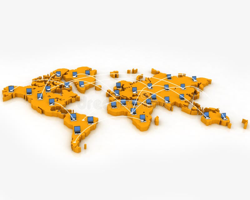 Computer Network on World Map Stock Illustration - Illustration of ...