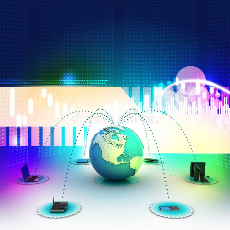 Computer Networking with Globe Stock Illustration - Illustration of ...
