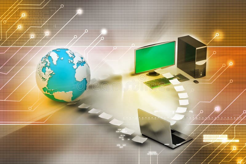 Computer Networking With Globe Stock Illustration - Illustration of ...