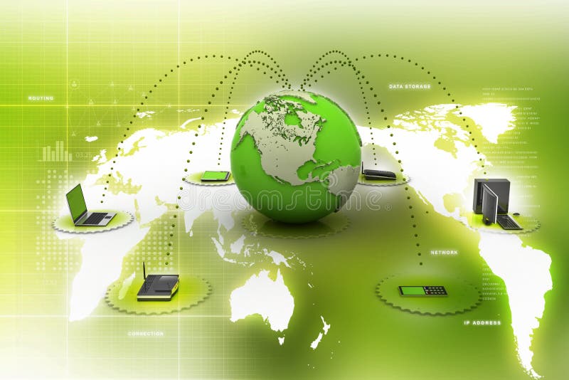 Computer Networking with Globe Stock Illustration - Illustration of ...