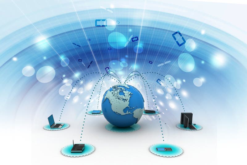 Computer Networking with Globe Stock Illustration - Illustration of ...