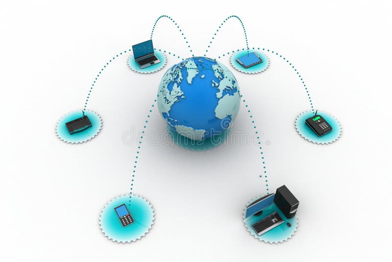 Computer Networking with Globe Stock Illustration - Illustration of ...