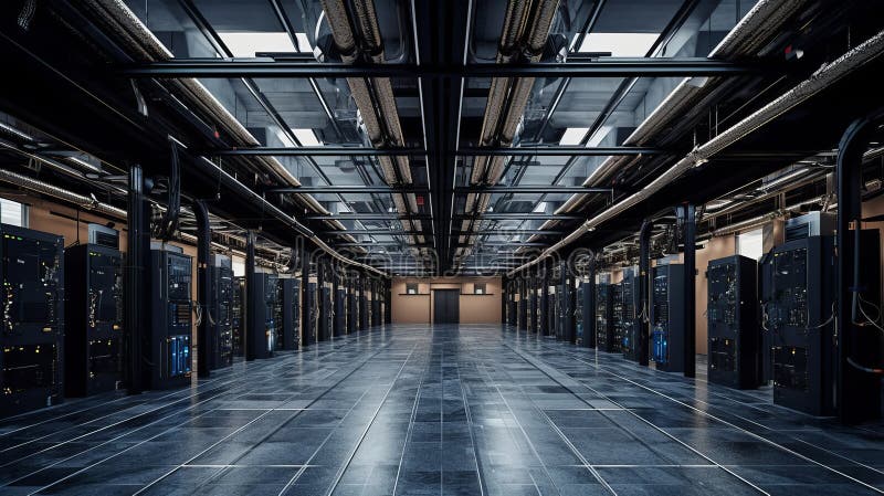 Computer Networking Server Room Warehouse. Generative AI Stock Image ...