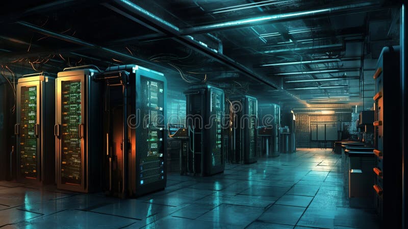 Computer Networking Server Room Warehouse Generative Ai Stock Image Image Of Computer