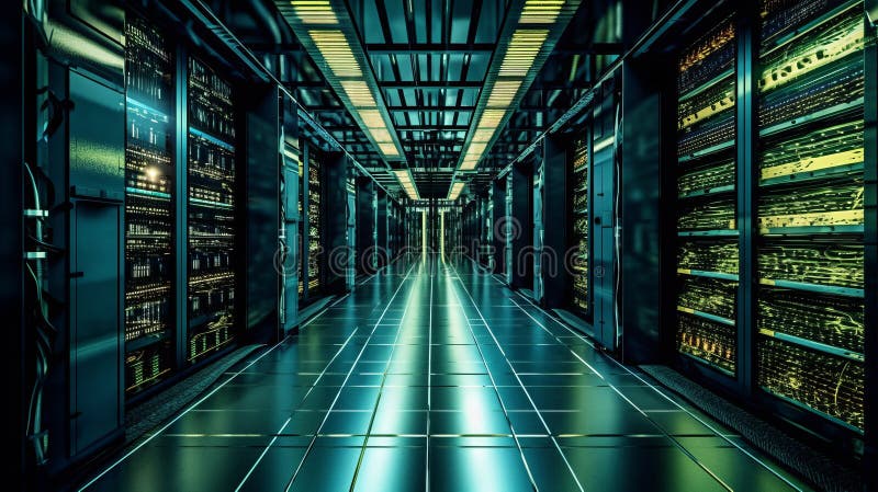 Computer Networking Server Room Warehouse. Generative AI Stock Photo ...
