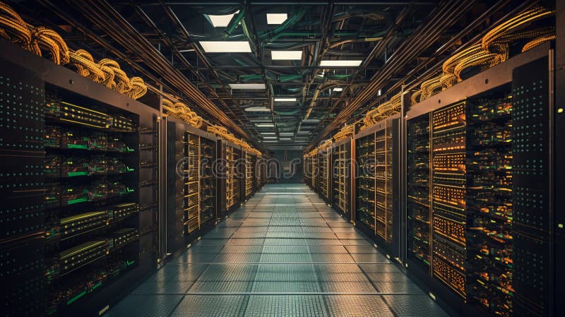 Computer Networking Server Room Warehouse. Generative AI Stock Photo ...