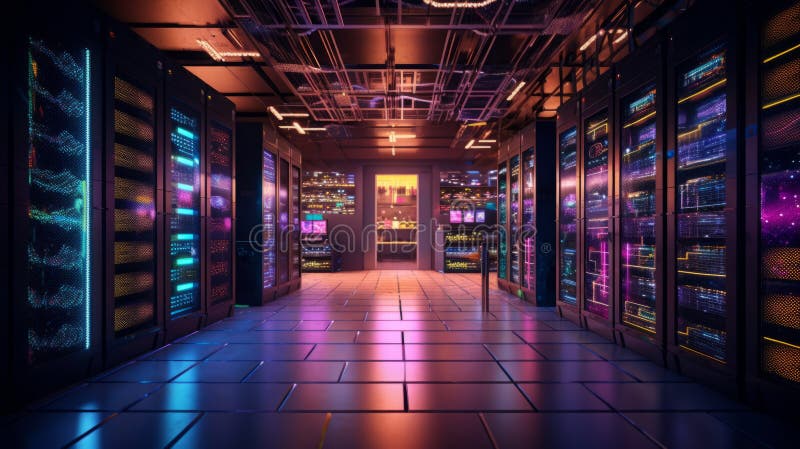Computer Networking Server Room Warehouse. Generative AI Stock Photo ...