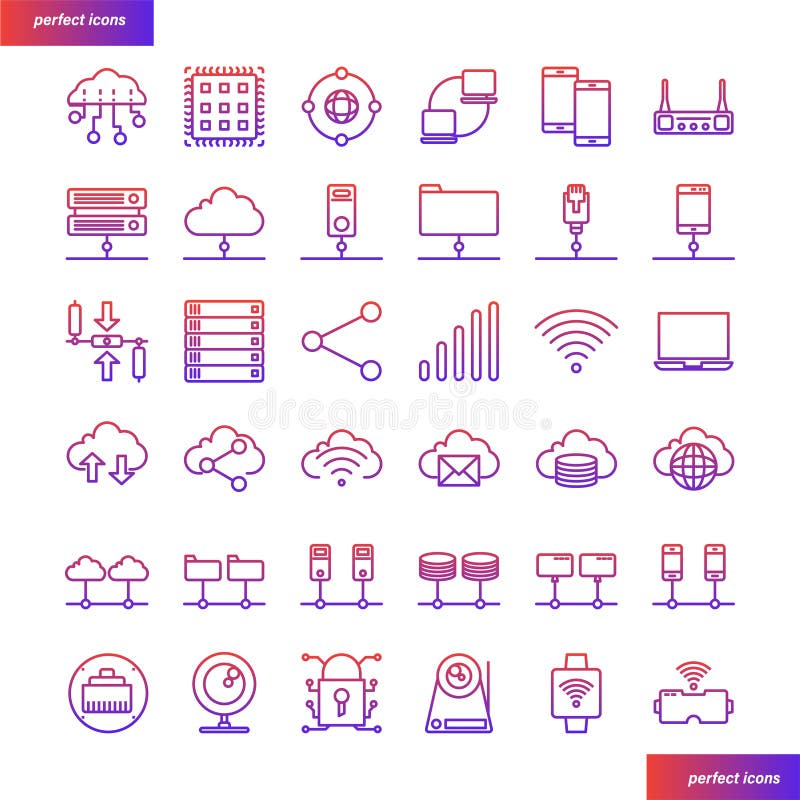Computer Networks and Database Color Line Icons Stock Vector ...